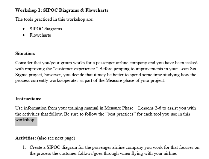 Solved Workshop 1: SIPOC Diagrams & Flowcharts The tools | Chegg.com