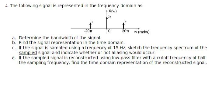 Solved 4. The following signal is represented in the | Chegg.com