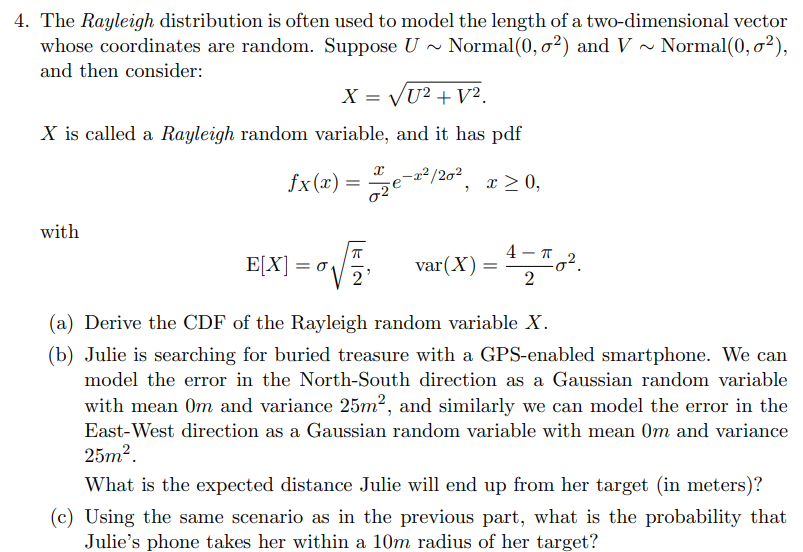 Solved The Rayleigh distribution is ﻿often used to ﻿model | Chegg.com
