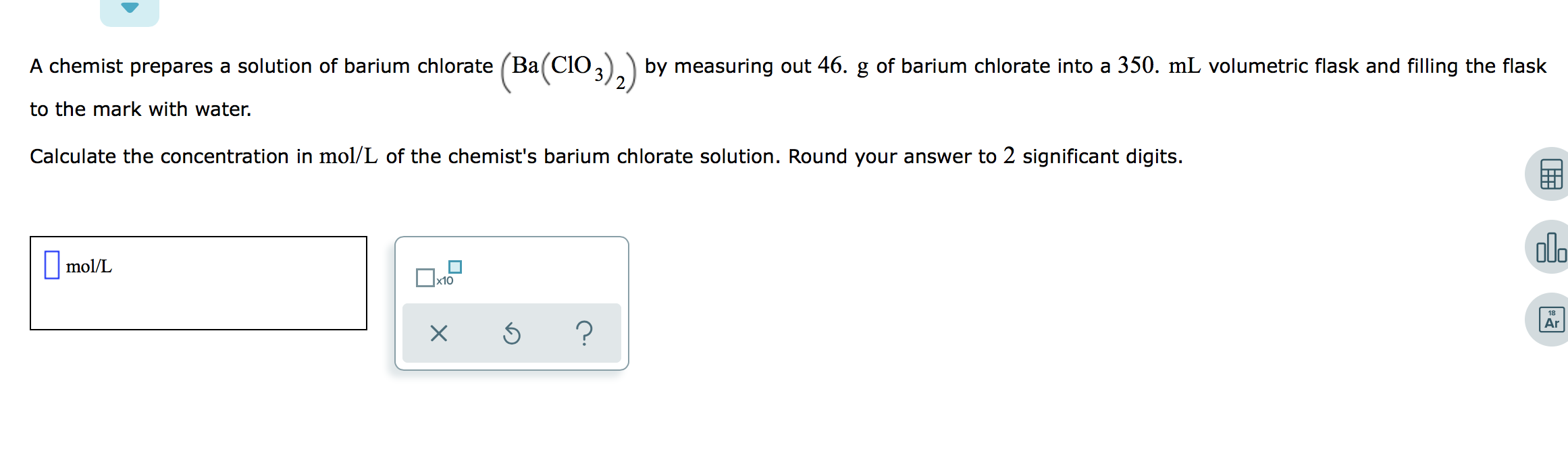 Solved A chemist prepares a solution of barium chlorate by | Chegg.com