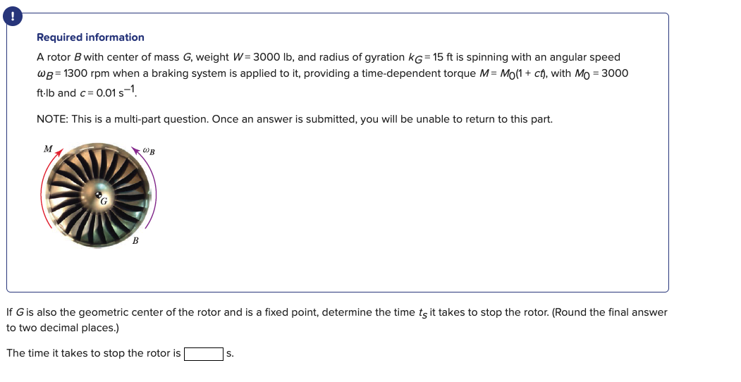 Solved A rotor B with center of mass G, weight W=3000lb, and | Chegg.com
