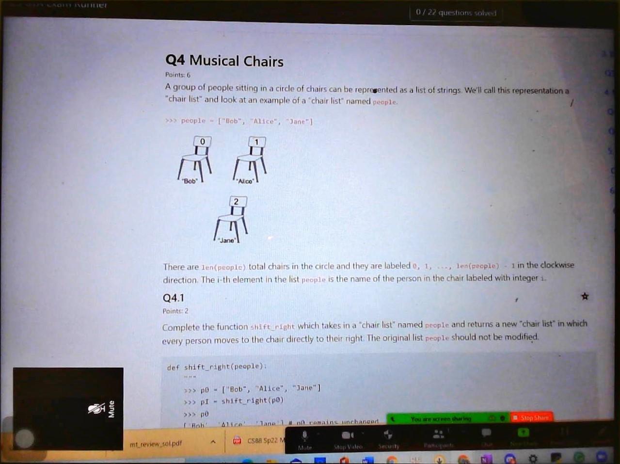 Solved 0722 questions solved Q4 Musical Chairs Points: 6 A | Chegg.com