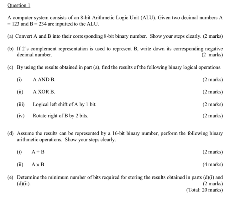 Solved Question 1 A Computer System Consists Of An 8 Bit 
