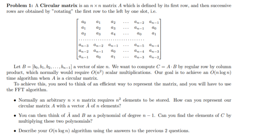 Problem 1: A Circular matrix is an n xn matrix A | Chegg.com