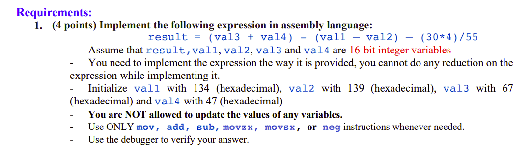 Requirements: 1. (4 points) Implement the following | Chegg.com Requirements: 1. (4 points) Implement the following | Chegg.com