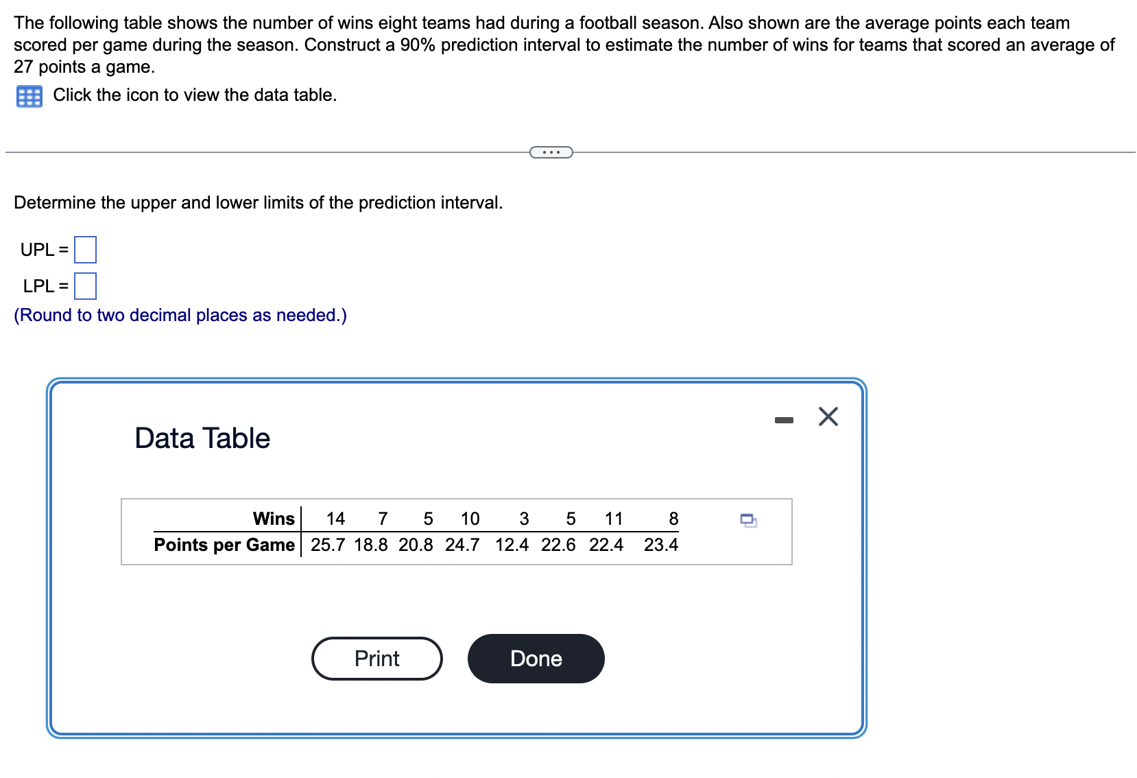 Solved The following table shows the number of wins eight | Chegg.com