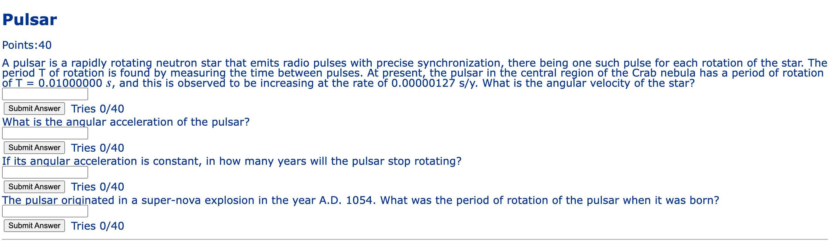Solved Pulsar Points:40 A pulsar is a rapidly rotating | Chegg.com