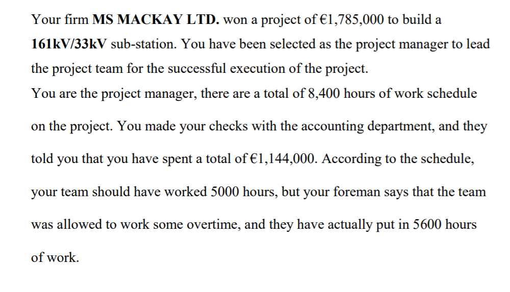 Solved Your firm MS MACKAY LTD. won a project of €1,785,000 | Chegg.com