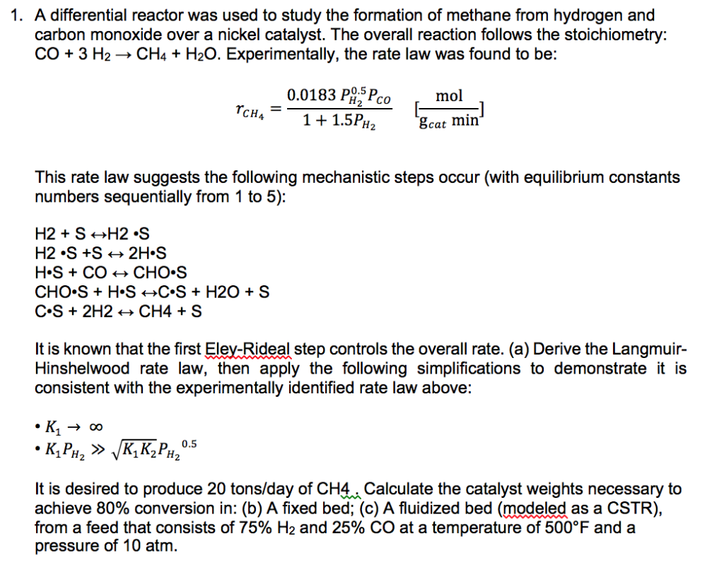 1. A differential reactor was used to study the | Chegg.com