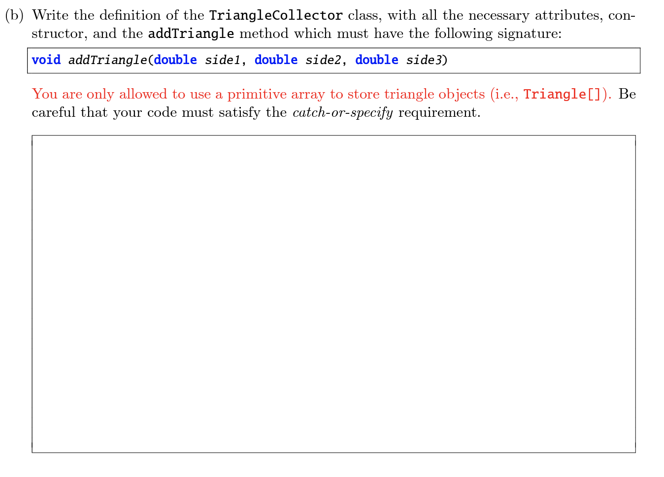 Solved Exceptions Problem Statement: A triangle collector | Chegg.com