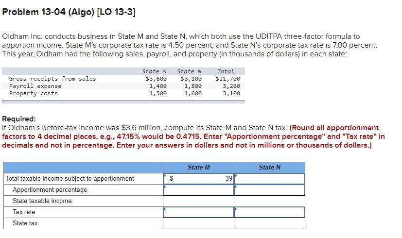 Solved Problem 13-04 (Algo) (LO 13-3] Oldham Inc. conducts | Chegg.com