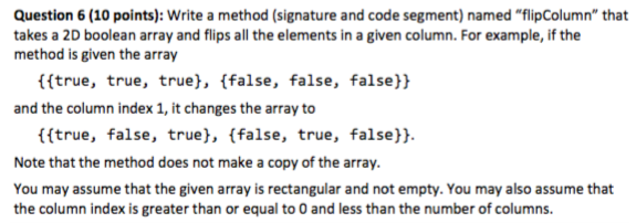 Solved Question 6 (10 points): Write a method (signature and | Chegg.com