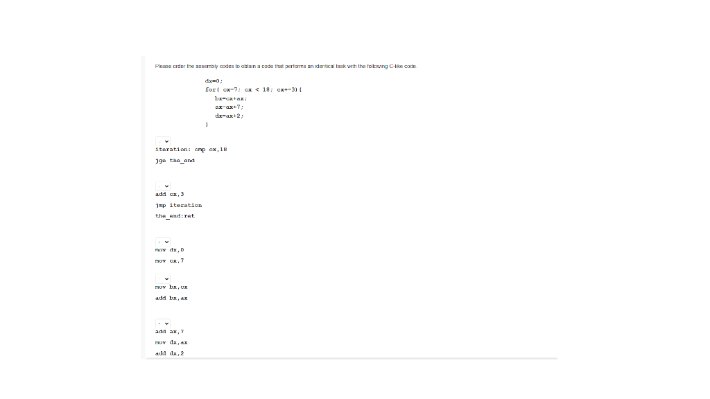 Solved Please crder the assembly codes to obtain a code that | Chegg.com