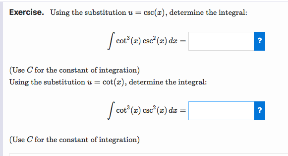 Solved Exercise. Using the substitution u csc(x), determine | Chegg.com