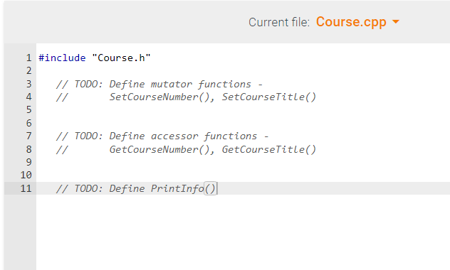 Solved Given main0, define a Course base class with | Chegg.com