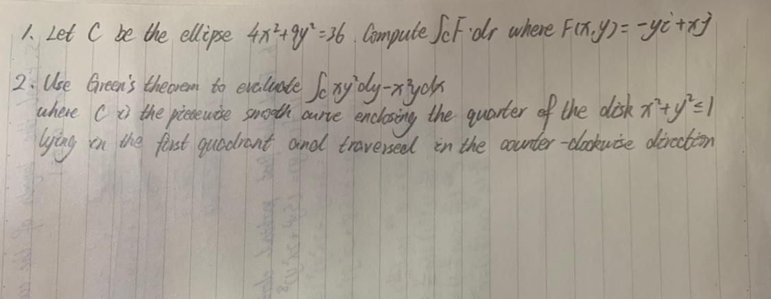 Solved 1. Let C be the ellipse 4x2+9y2=36. Compute ∫ F dr | Chegg.com