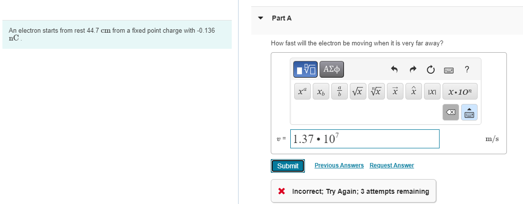 Solved An electron starts from rest 44.7 ﻿cm from a fixed | Chegg.com