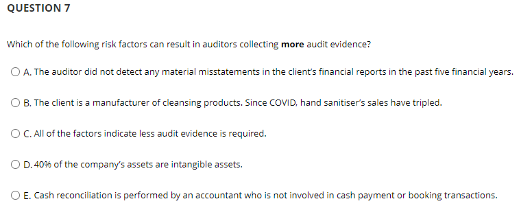 Solved QUESTION 6 Which of the following audit procedures is | Chegg.com
