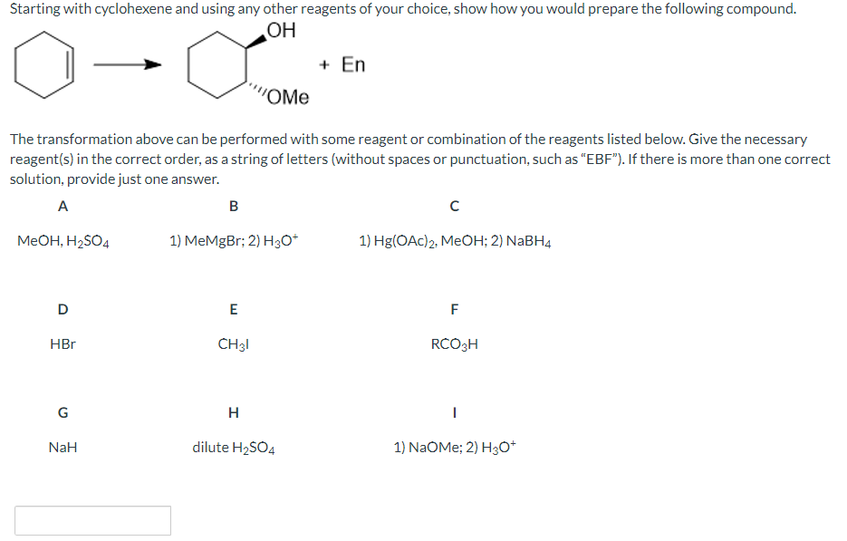 Solved Starting with cyclohexene and using any other | Chegg.com
