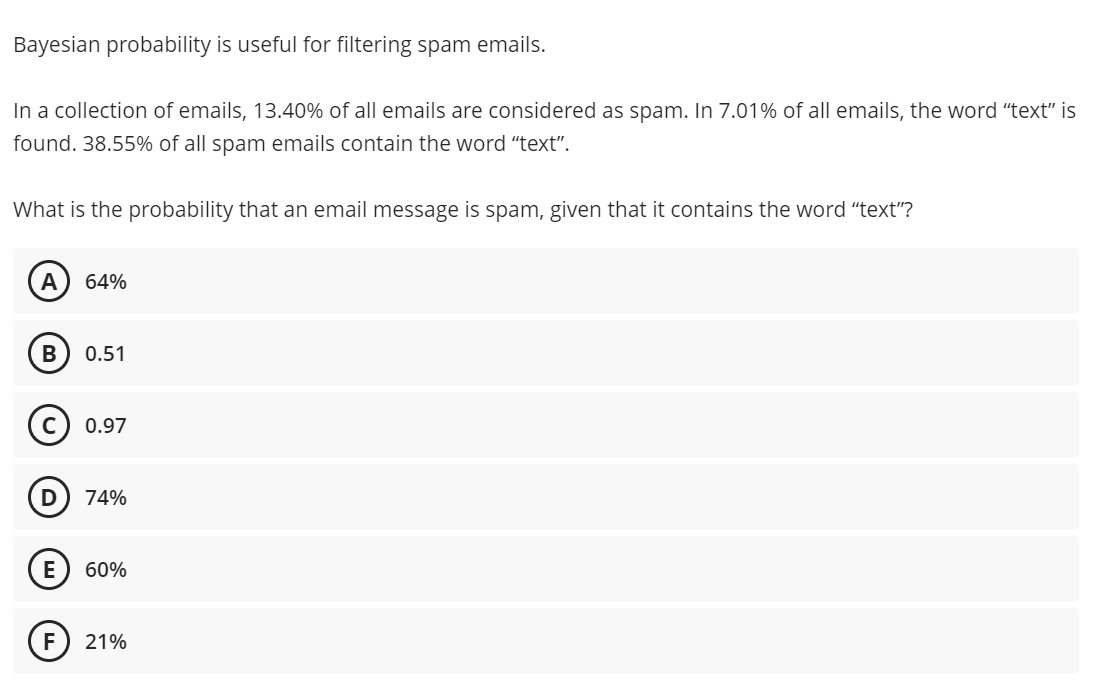 Solved Bayesian probability is useful for filtering spam | Chegg.com