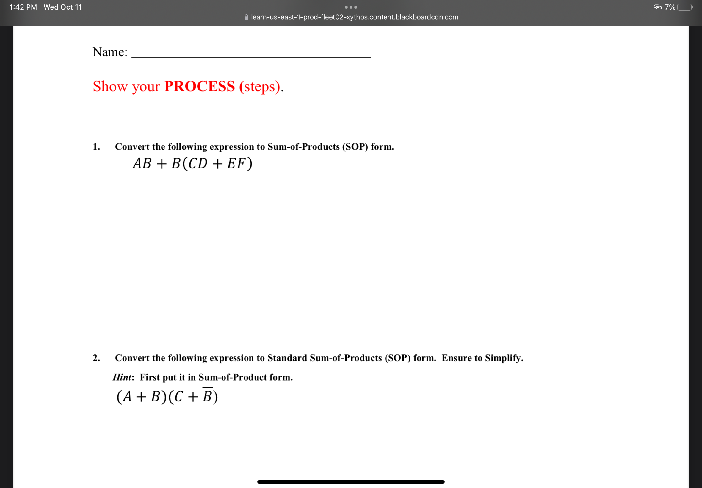 Solved Show your PROCESS (steps). Convert the following | Chegg.com