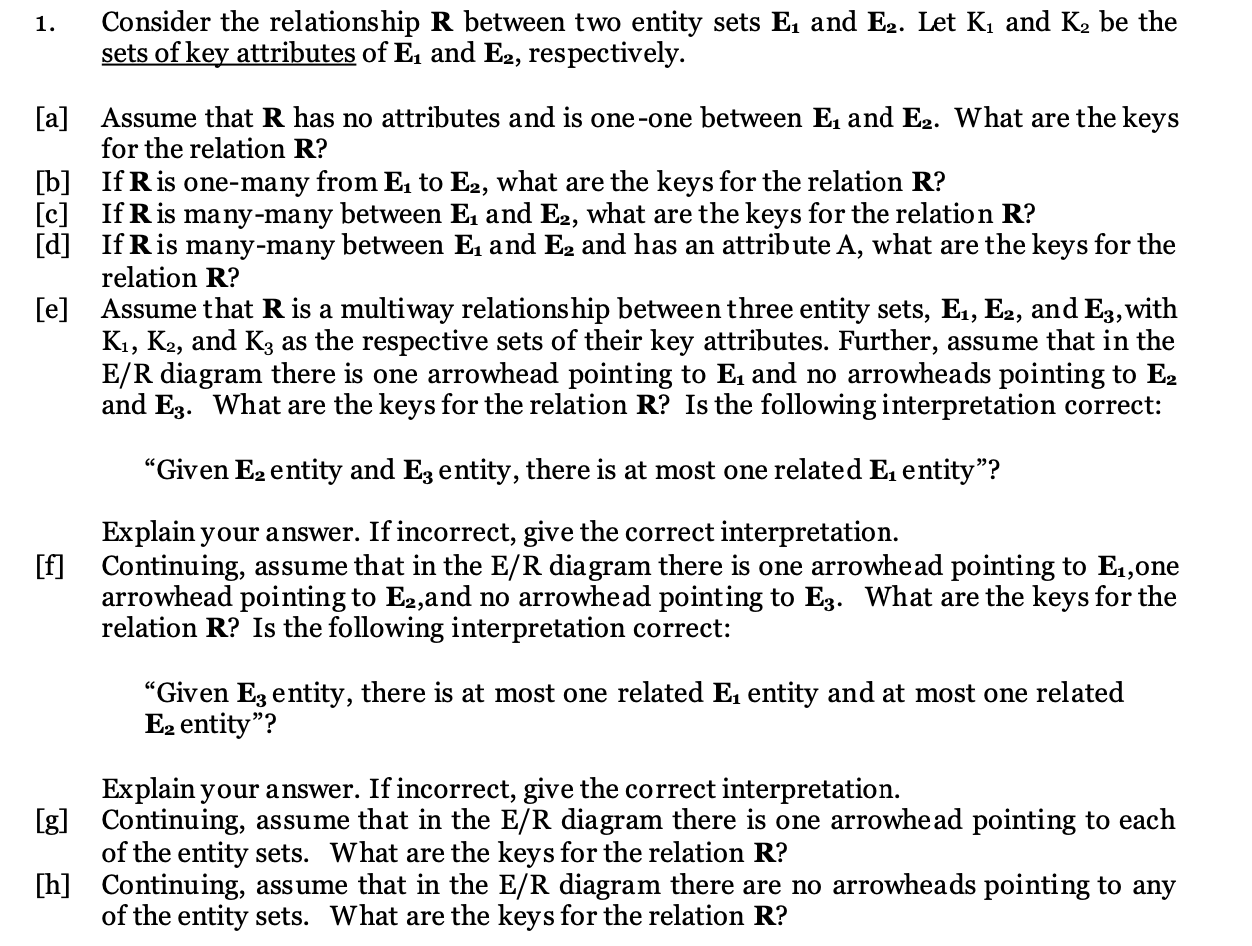 Solved 1. Consider the relationship R between two entity | Chegg.com