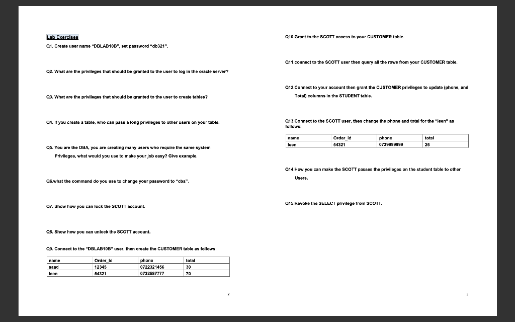 Solved Q10.Grant to the SCOTT access to your CUSTOMER table. | Chegg.com