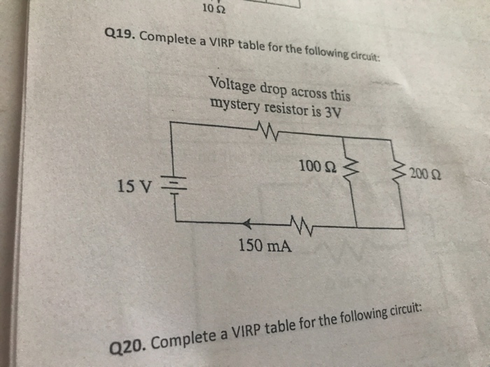 Solved 10 2 Q19. Complete a VIRP table for the following | Chegg.com