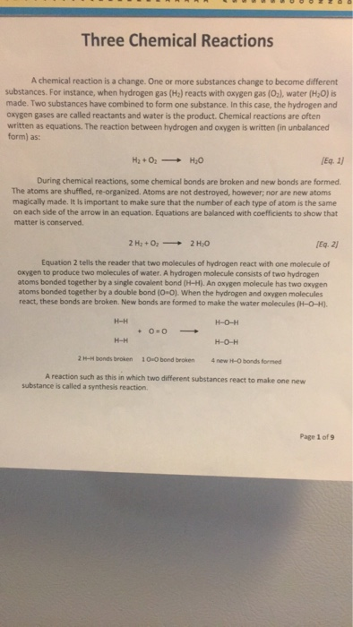 Three Chemical Reactions A chemical reaction is a | Chegg.com