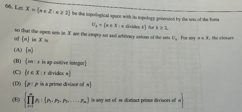Solved Let x={ninZ:n≥2} ﻿be the topological space with its | Chegg.com