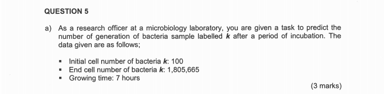 Solved Number of Generation & Generation Time Number of | Chegg.com