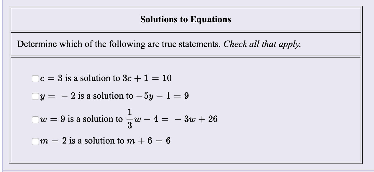 Solved Solutions to Equations Determine which of the | Chegg.com