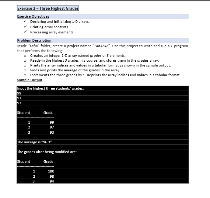 Solved Exercise 2 - Three Highest Grades Exercise Objectives | Chegg.com