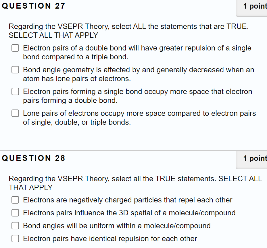 Solved Regarding the VSEPR Theory, select ALL the statements | Chegg.com