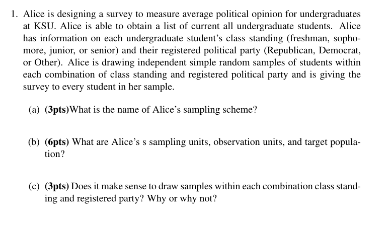 Solved 1. Alice is designing a survey to measure average | Chegg.com