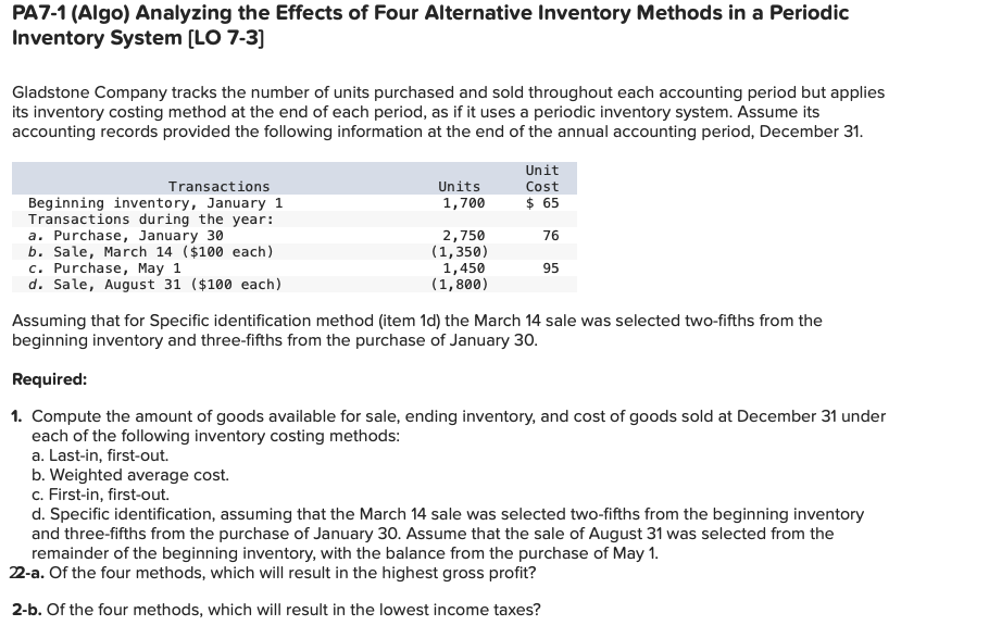 Solved PA7-1 (Algo) Analyzing the Effects of Four | Chegg.com