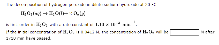 Solved The decomposition of hydrogen peroxide in dilute | Chegg.com