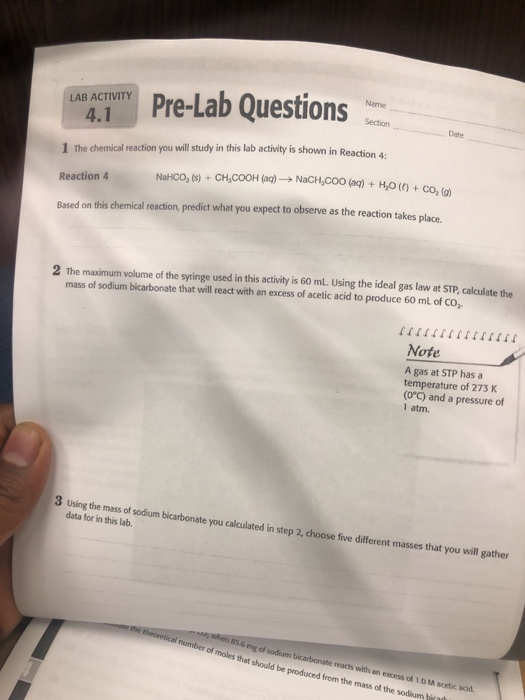 Solved LAB ACTIVITY 4.1 1 The chemical reaction you will | Chegg.com