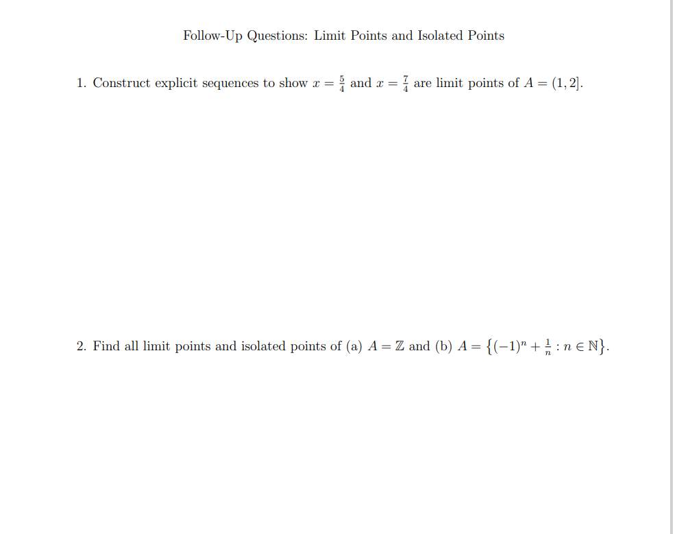 Solved Follow-Up Questions: Limit Points and Isolated Points | Chegg.com