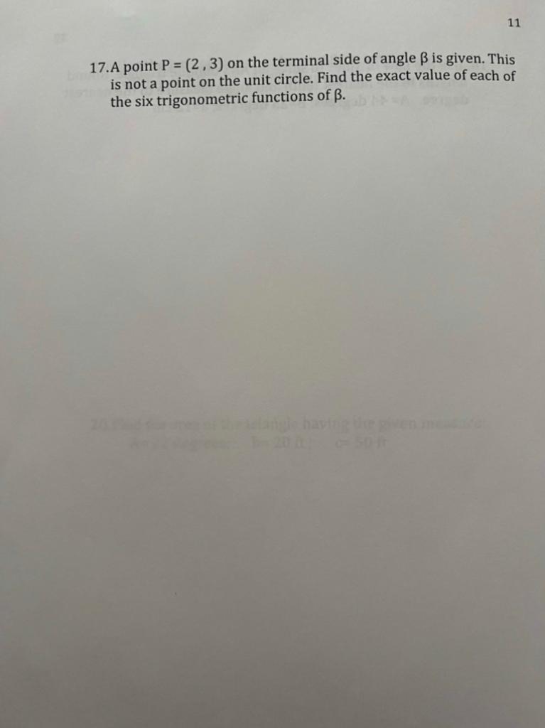 Solved 17. A point P=(2,3) on the terminal side of angle β | Chegg.com