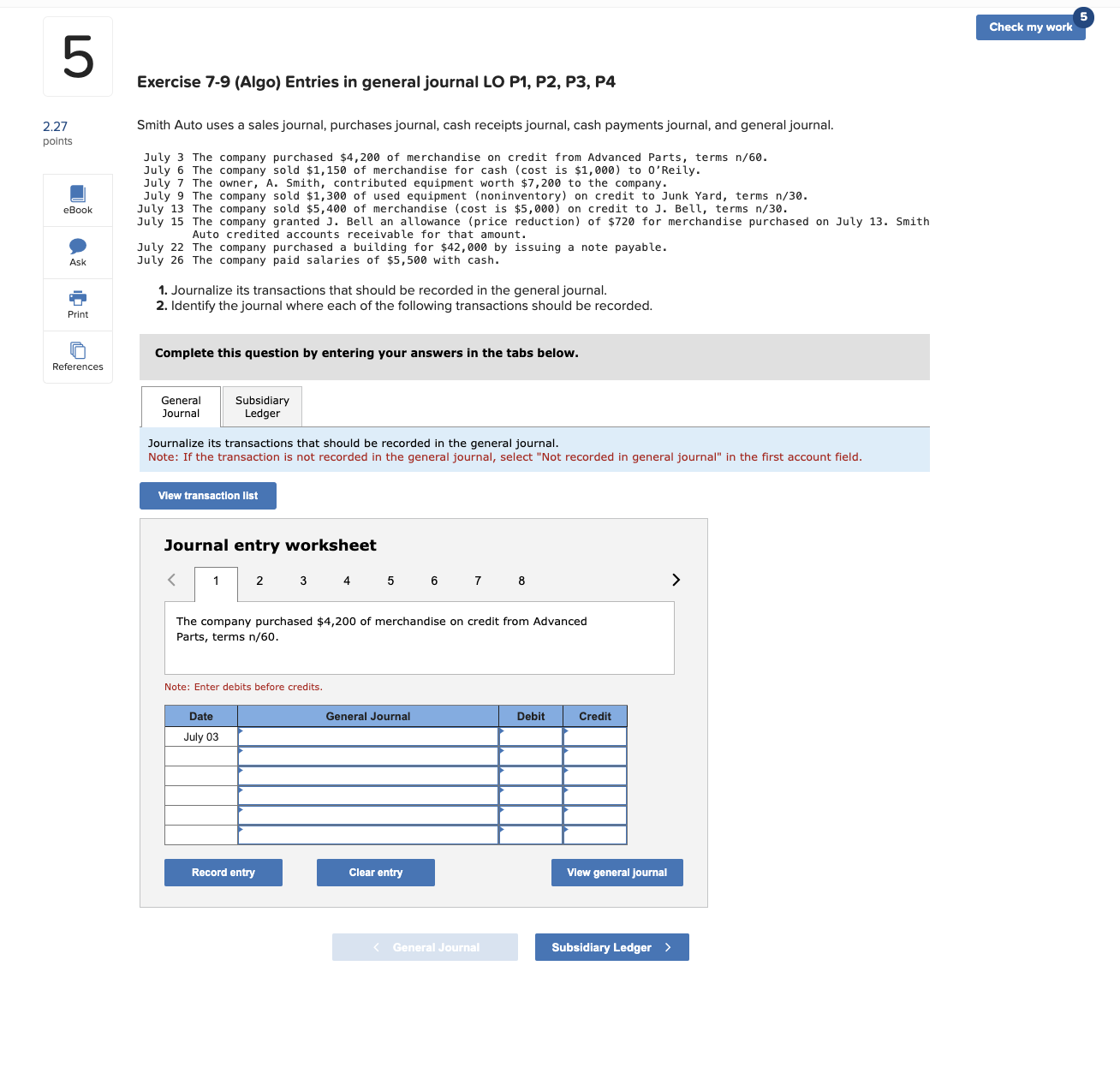 Solved Exercise 7-9 (Algo) ﻿Entries in general journal LO | Chegg.com