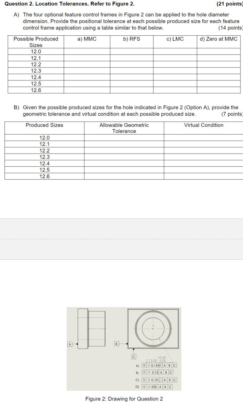 Solved Question 2. Location Tolerances. Refer to Figure 2. | Chegg.com