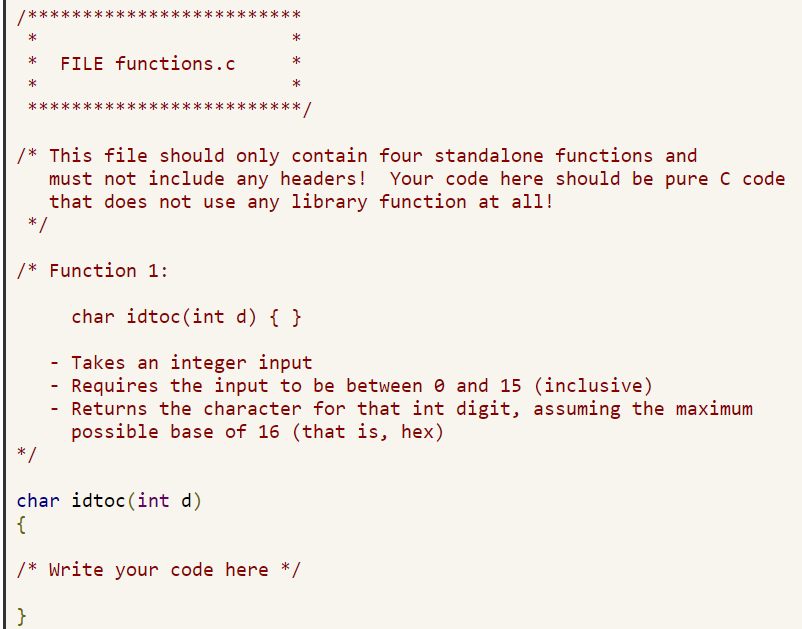 Solved Please help with any or all of these C functions. No | Chegg.com