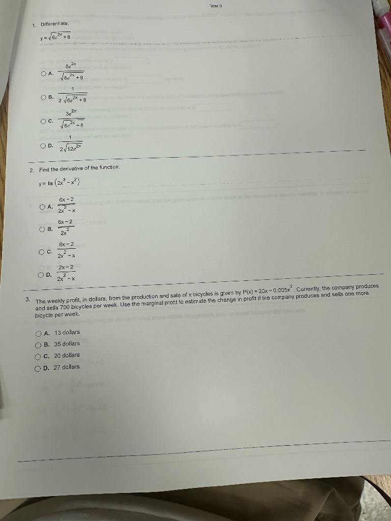 Solved 1. Differentiate. y=6c2x+8 A. 6e2x+86e2x B. 26e2x+81 | Chegg.com