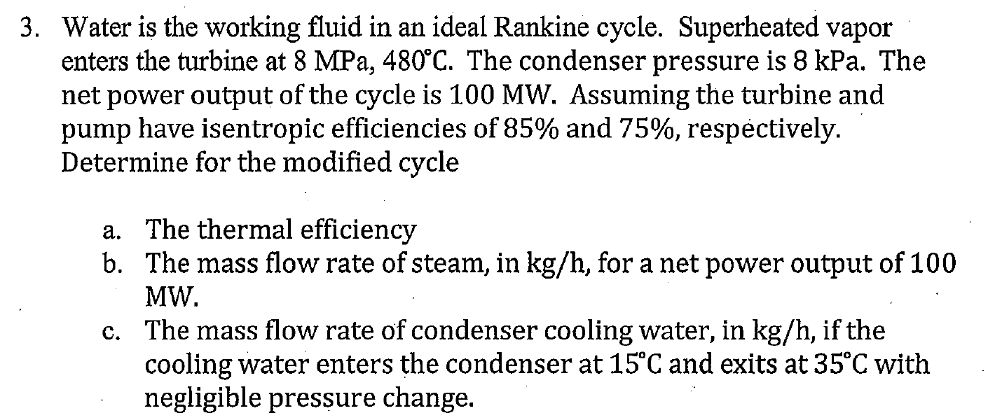 Solved Water is the working fluid in an ideal Rankine cycle. | Chegg.com