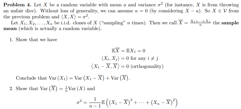 Solved Problem 4. ﻿Let x ﻿be a random variable with mean a | Chegg.com