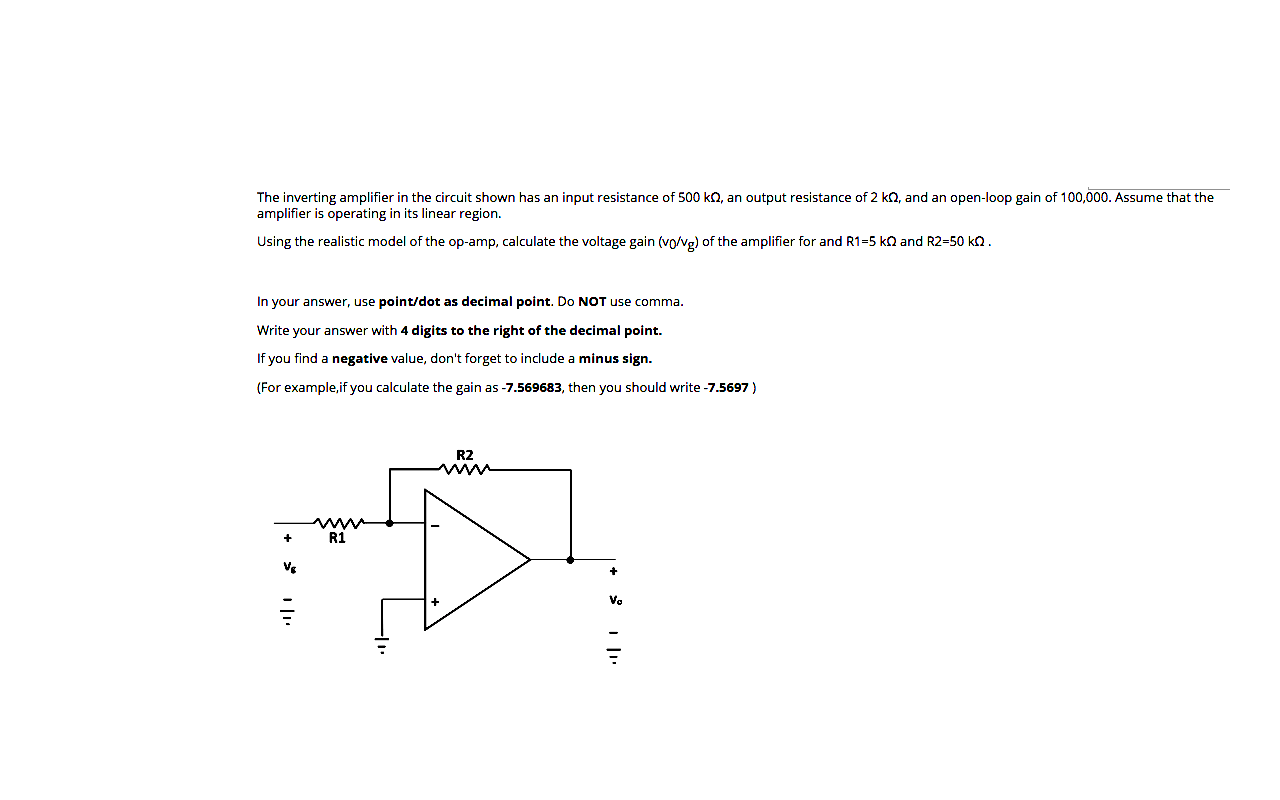 Solved The inverting amplifier in the circuit shown has an | Chegg.com