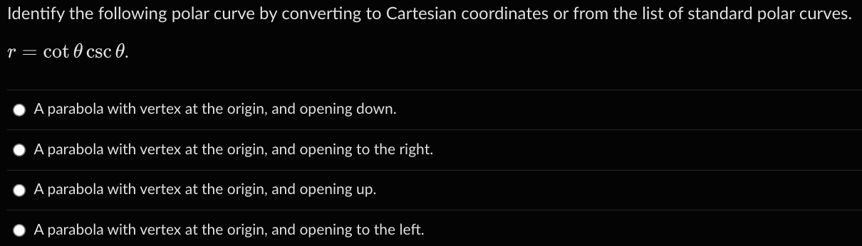 Solved Identify the following polar curve by converting to | Chegg.com