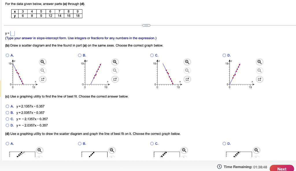 Solved For the data given below, answer parts (a) through | Chegg.com