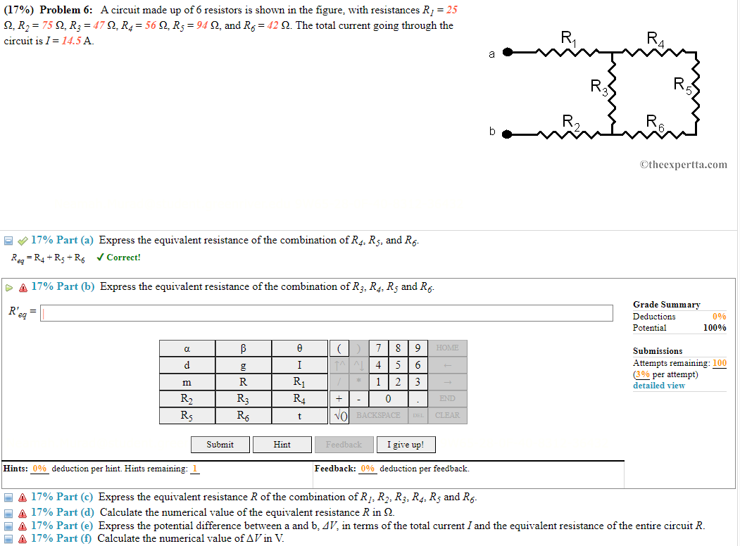 Solved (17\%) Problem 6: A circuit made up of 6 resistors is | Chegg.com Solved (17\%) Problem 6: A circuit made up of 6 resistors is | Chegg.com